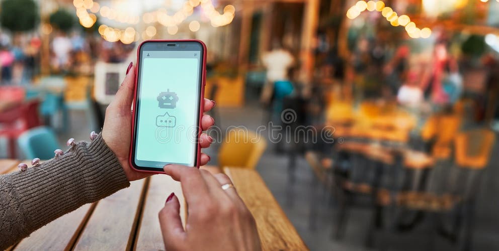 Woman Takling To AI Chat Bot. AI Bot Talking To User. Using Artificial ...