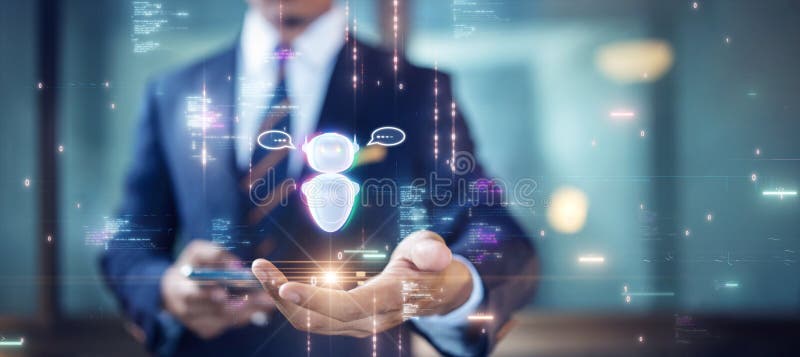 AI Chat Bot Technology Concept. Male Developers are Introducing World ...