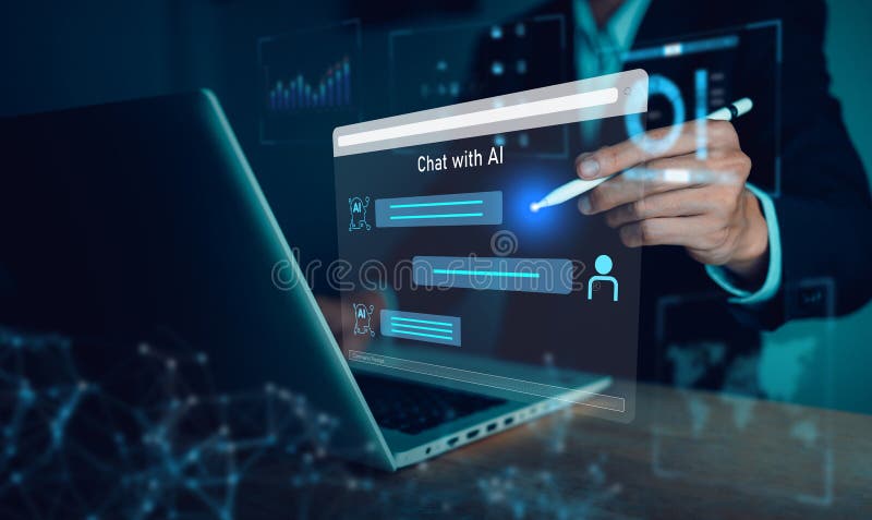 AI (Artificial Intelligence), Chatbot Growing Concept. Businessman Hand ...