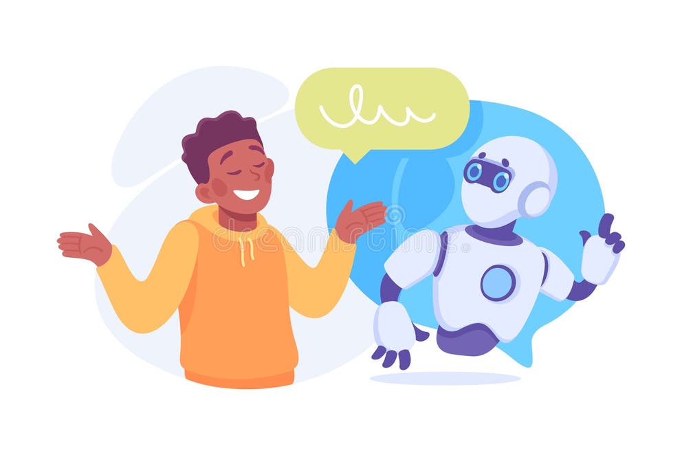 Ai Chatbot Communication with Man Vector Illustration Stock Vector ...