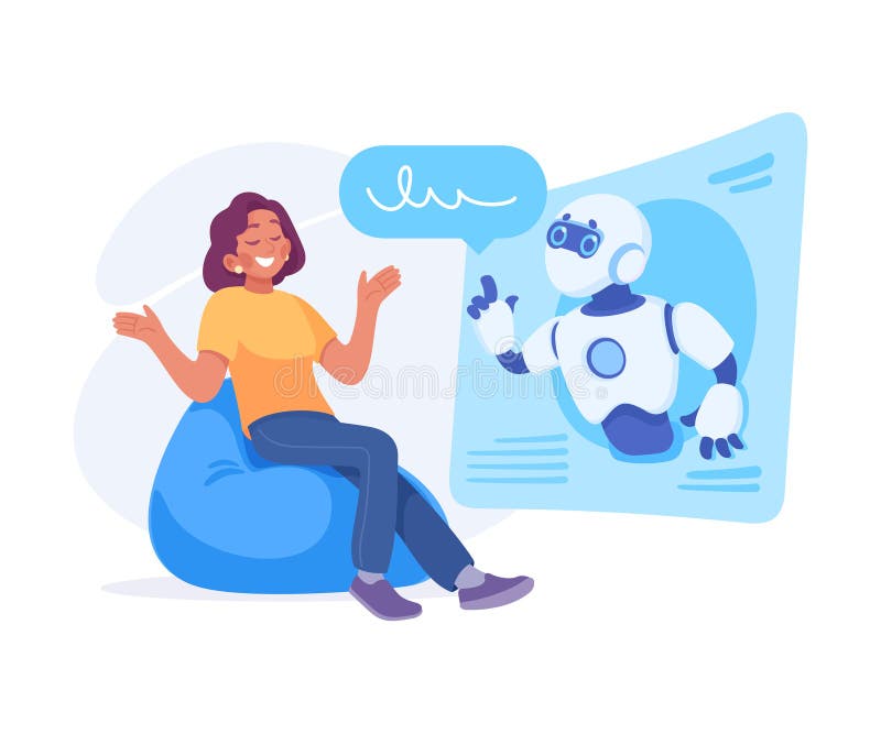 Ai Chatbot Communication with Woman at Screen Vector Illustration Stock ...