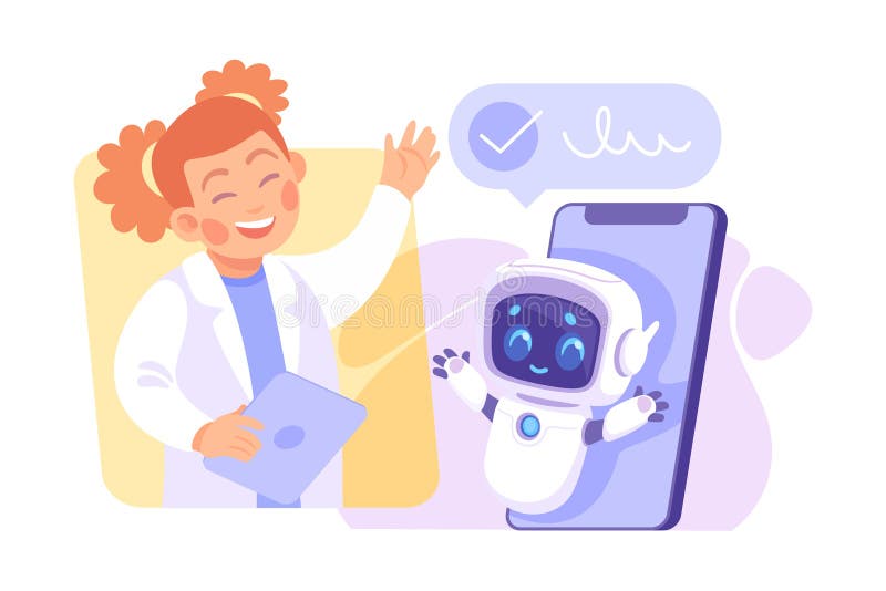 Ai Chatbot Communication with Woman at Smartphone Vector Illustration ...