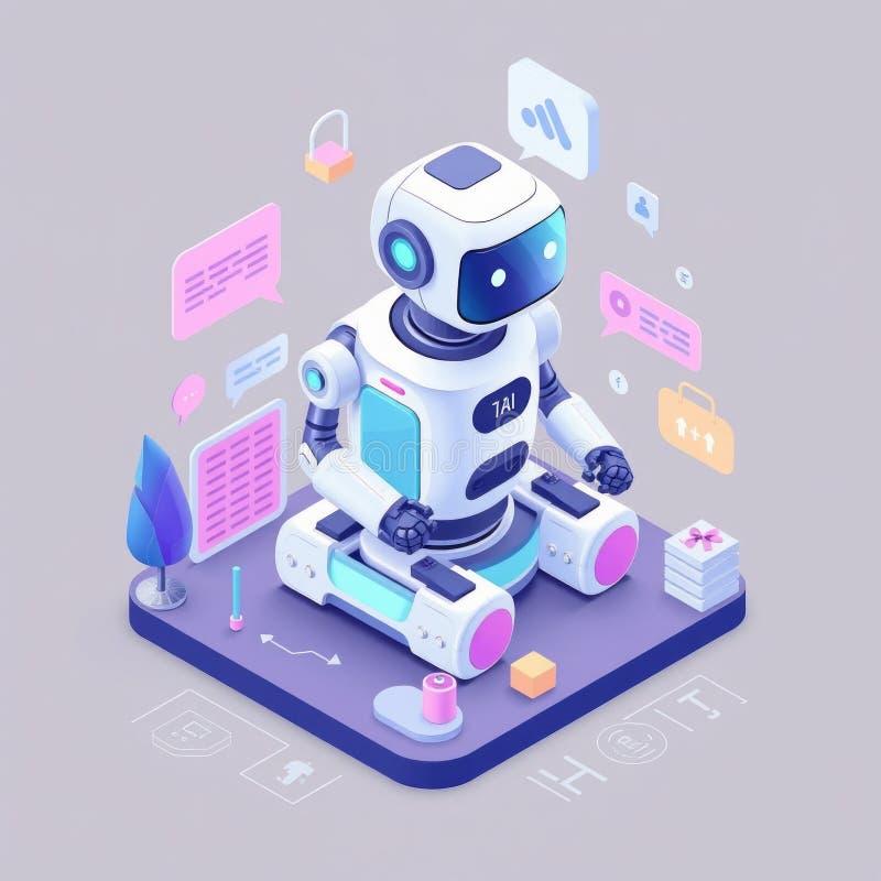 AI Chatbot Conceptual Drawing in Three Dimensions, Isometric and Flat ...