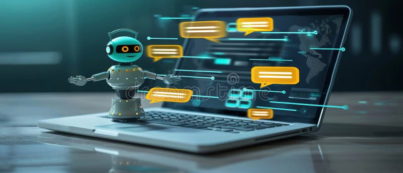 AI Chatbot Conversation on Businessmans Laptop, Smart Technology ...