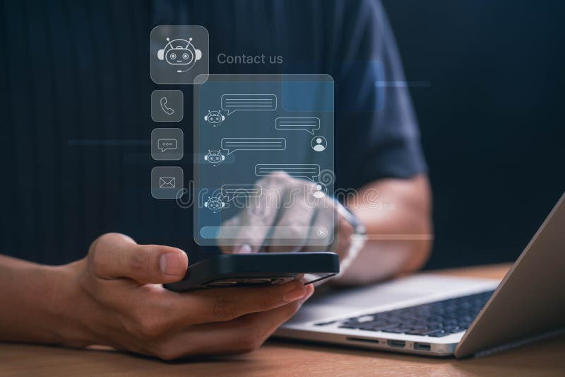AI Chatbot Customer Support Service, Contact Us Interface with Mobile ...