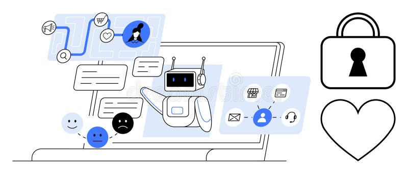 AI Chatbot Interacting with Users and Secure Icons Reflecting Privacy ...