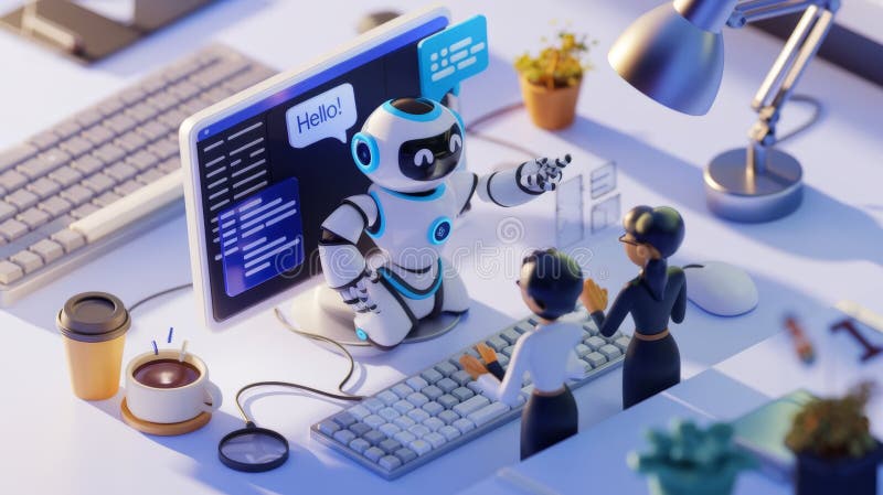 AI Chatbot Assisting Business Professionals on a Desk Stock ...