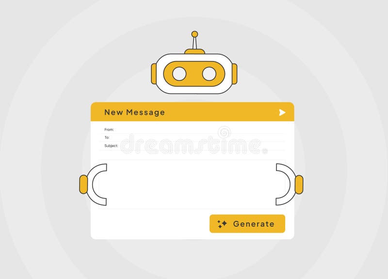 AI Chatbot Interface Illustration, Showing Automated Message Generation. Robot Icon with Text ...