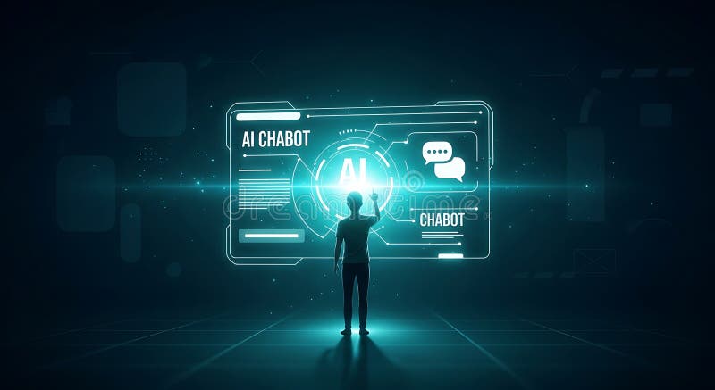 AI Chatbot Interface: Man Interacting with Futuristic Technology ...