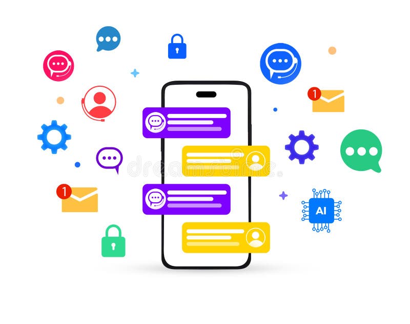 AI Chatbot Messages and Help Concept Design with Floating Shapes Around ...