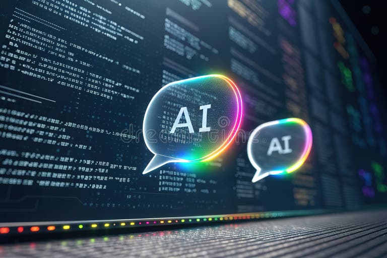 AI Chatbot Technology Futuristic Neon Speech Bubbles on Digital Code ...