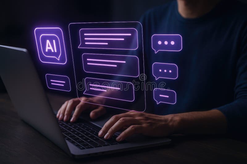 Ai Chatbot Technology Person Using Laptop Online Communication Stock ...