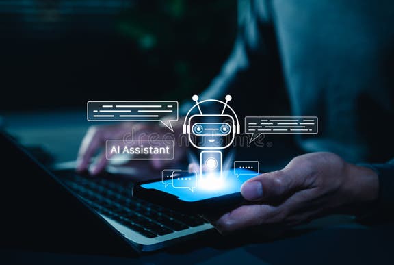 AI Chatbot Virtual Assistant Technology Concept. Person Using ...