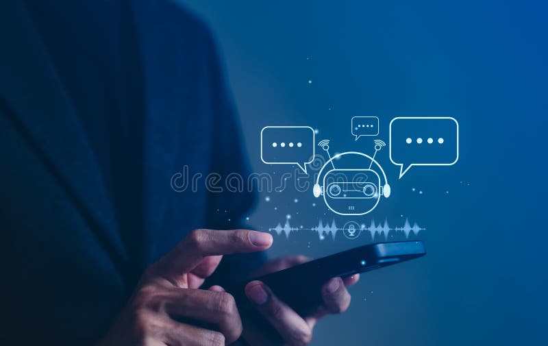 AI Chatbot and Voice Assistant Communication Concept. a Person ...