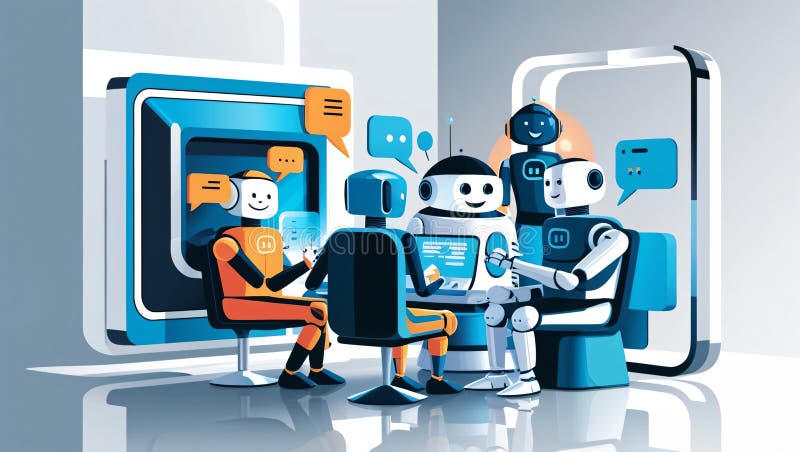 Ai Chatbots Working and Chatting in Computer Stock Illustration ...