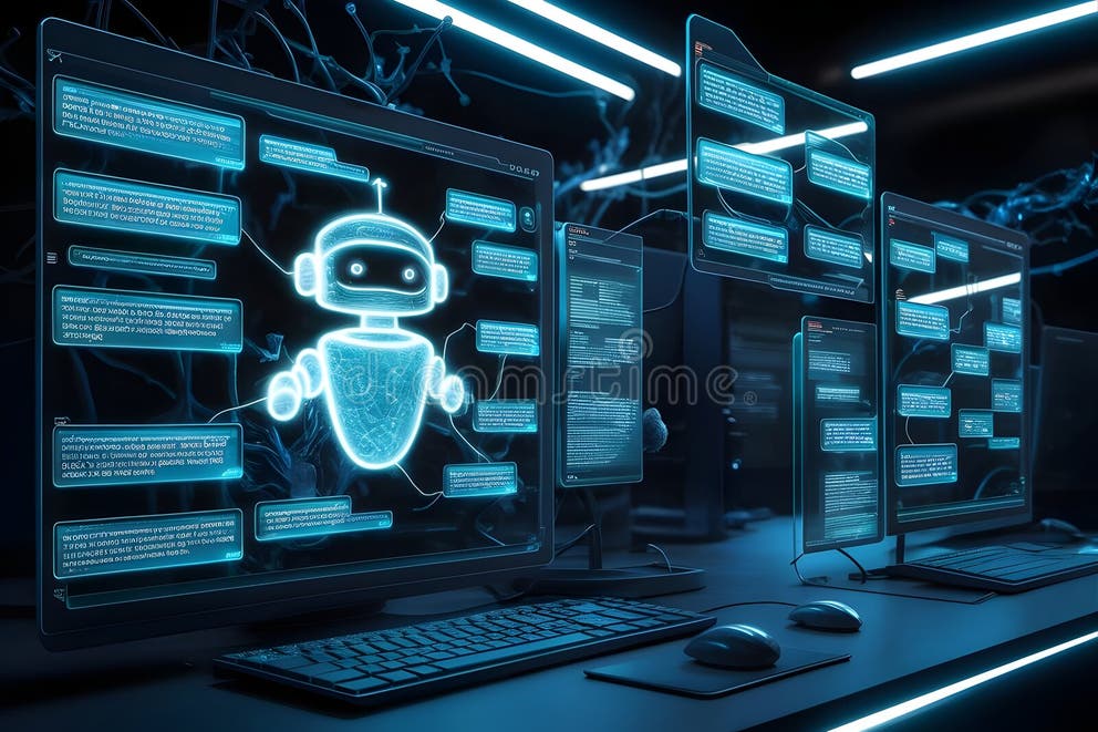 Ai Chatbots Working and Chatting in Computer, Generative Ai Stock Illustration - Illustration of ...