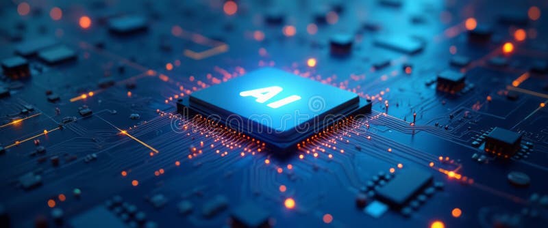AI Chip on Circuit Board with Blue Lighting Stock Photo - Image of chip ...