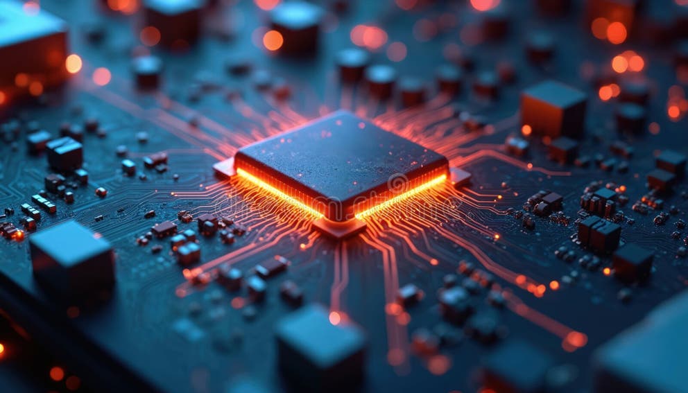 AI Chip with Glowing Circuits Represents Cyber Security. Protection ...