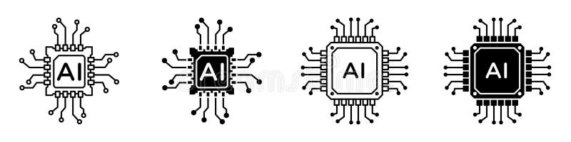 AI Chip Icons Versions Set in Black Flat and Line Style Stock Vector ...