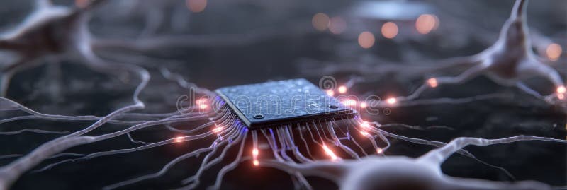 AI Chip Integrates with Glowing Neurons in a Futuristic Neural Network ...