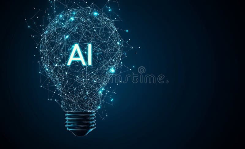 AI Chip Logo with Abstract Light Bulb on a Blue Tech Background Stock ...