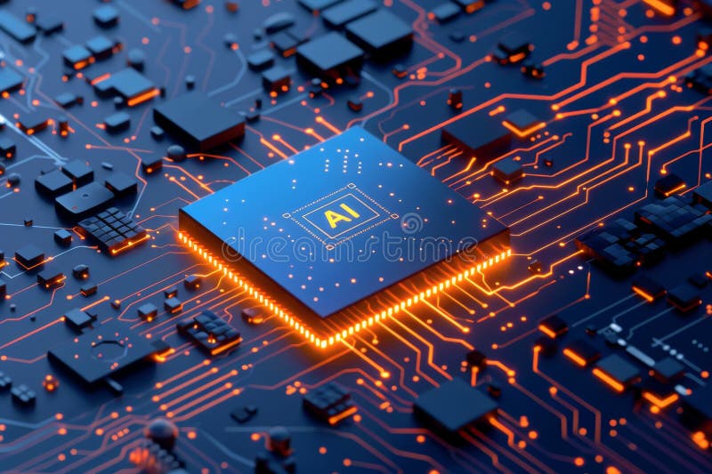 AI Chip with Neon Lights, Capturing Advanced Technology and Digital ...