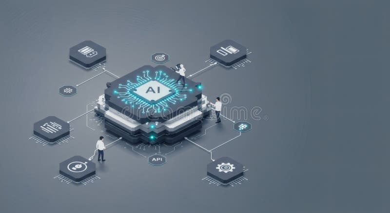 AI Chip and Networked Services with Human Interaction Stock Illustration - Illustration of ...
