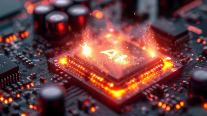 AI Chip Radiates Energy and Power, Futuristic Processor on Computer ...