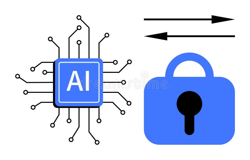 AI Chip with Security Lock and Data Exchange Arrows Stock Illustration ...