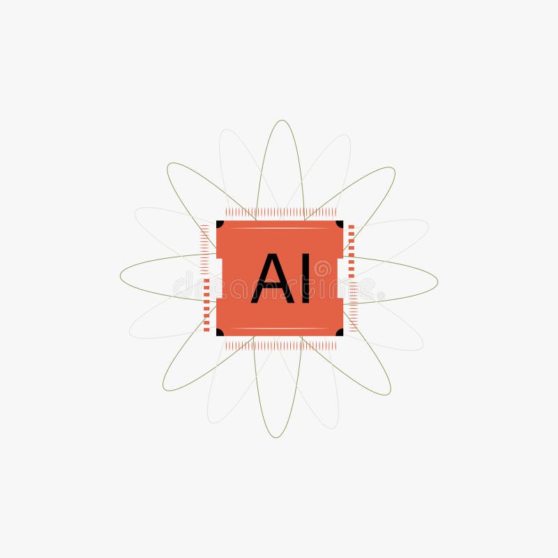 AI Chip with Atomic Structure in Flat Vector Illustration Symbolizing ...