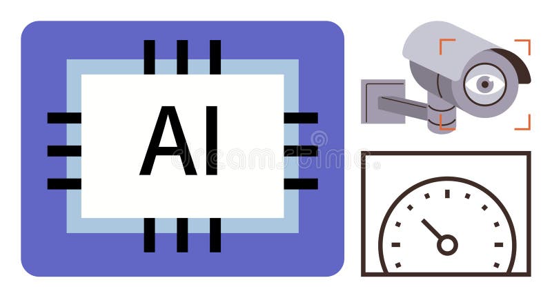 AI Chip, Surveillance Camera, and Speedometer Representing Artificial ...