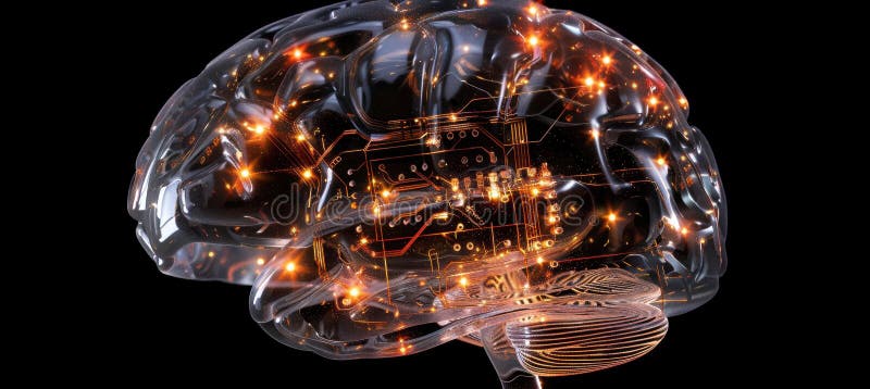 AI Chip and Transparent Brain Model Highlighting Machine Learning ...