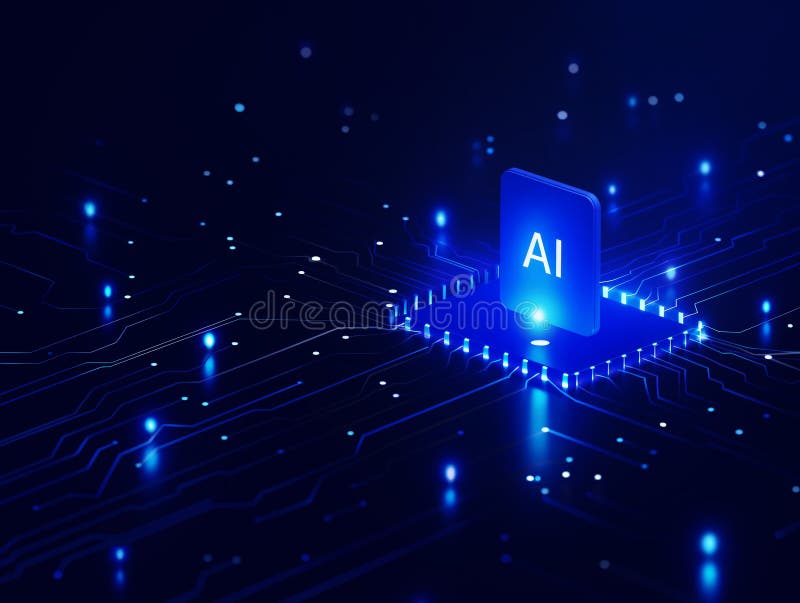 AI Chipset on Circuit Board with Glowing Text "AI" Stock Illustration ...