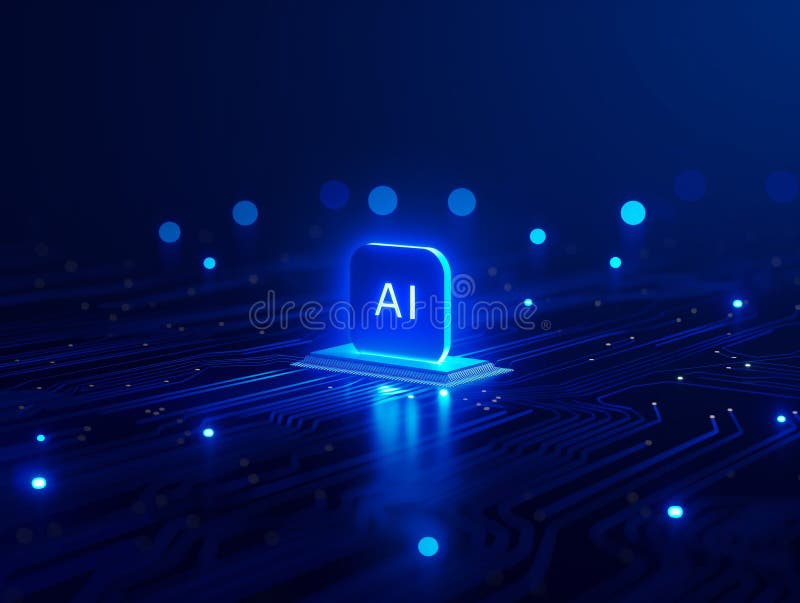 AI Chipset on Circuit Board with Glowing Text "AI" Stock Illustration ...