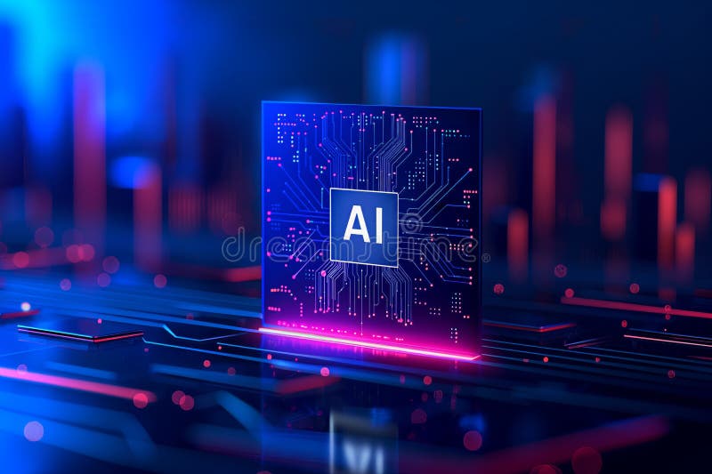 AI Chipset on Circuit Board with Glowing Text "AI" Stock Illustration ...