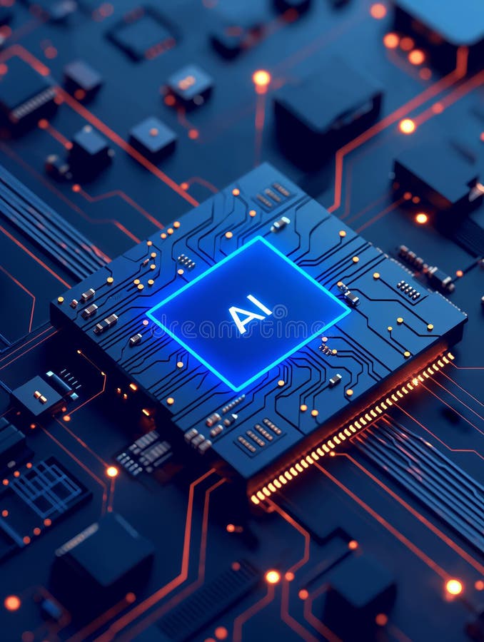 AI Chipset on Circuit Board with Glowing Text "AI" Stock Illustration ...