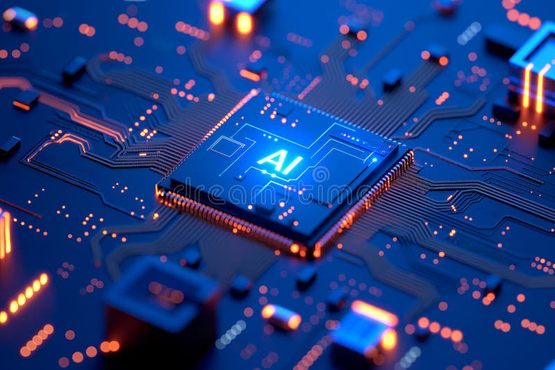 AI Chipset on Circuit Board with Glowing Text "AI" Stock Illustration ...