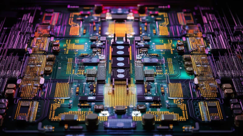 AI Chipset and Circuitry Under Magnification Stock Illustration ...