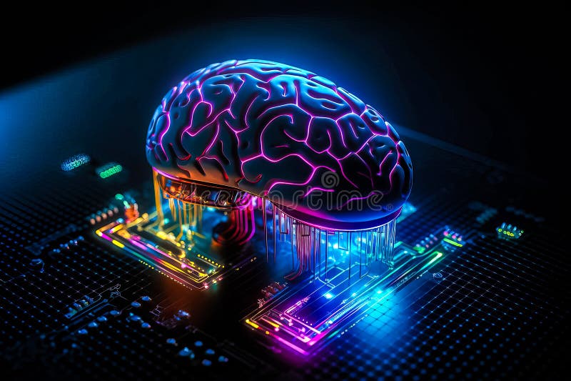 Ai Chipset with Human Brain on Computer Circuit Board. Artificial ...