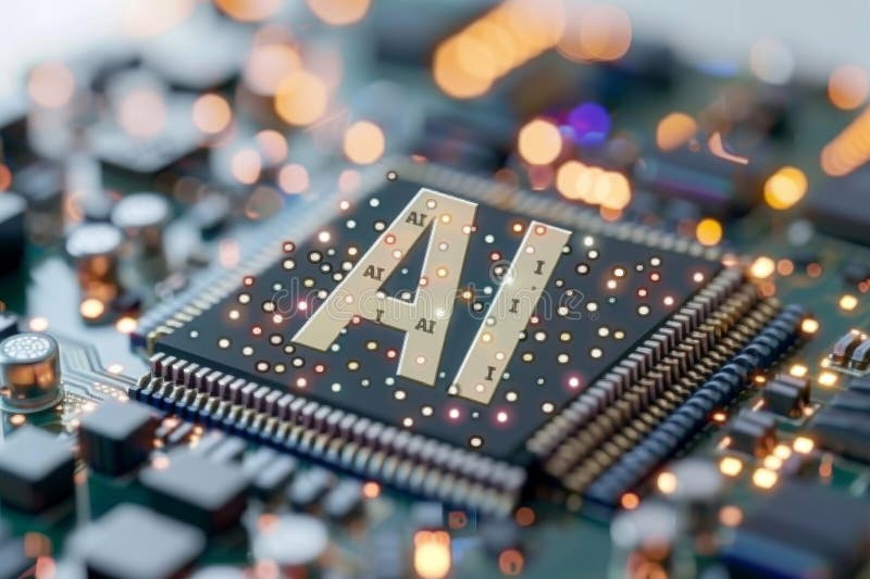 AI Circuit Board with Glowing Lights, Advanced Tech Hardware ...