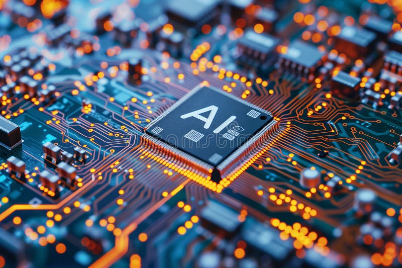AI Circuit Board with Glowing Paths Stock Illustration - Illustration ...
