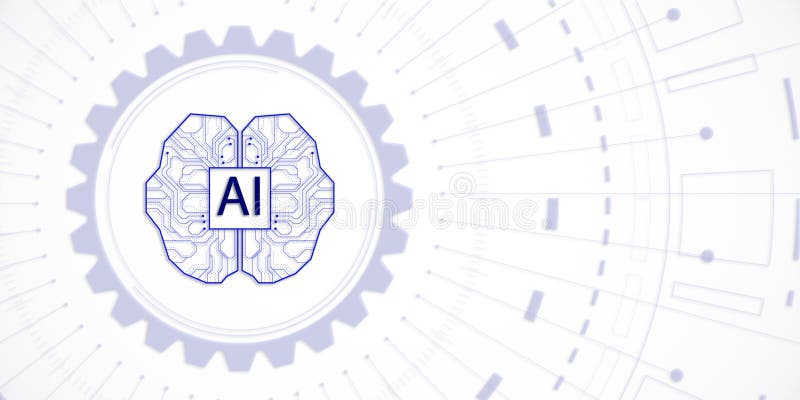 AI Circuit Brain Inside Gear with Technology Patterns on White ...