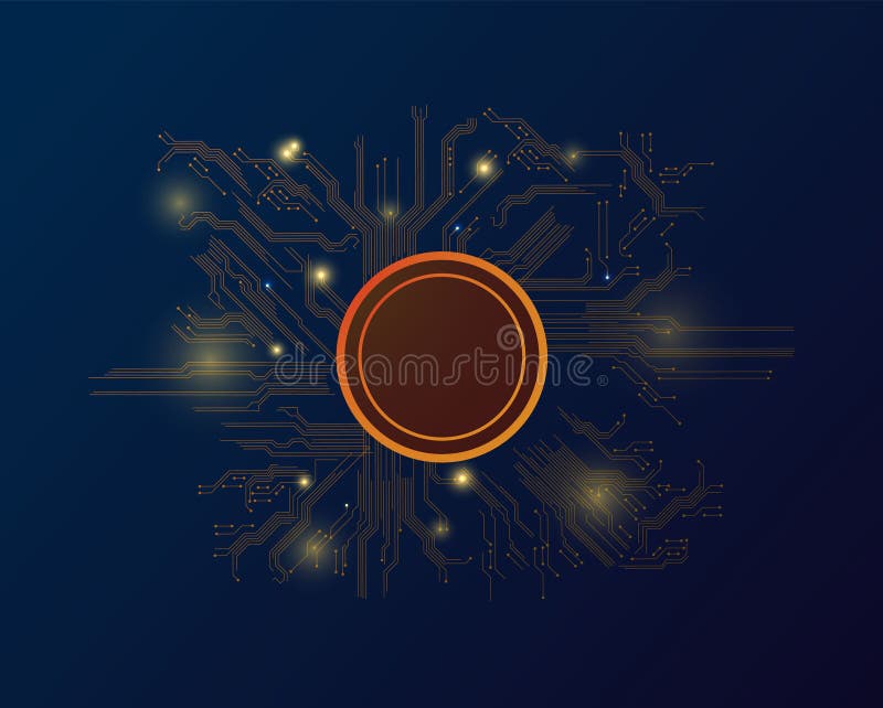 AI Circuit Orange Round Shape, Vector Artificial Intelligence Chip ...