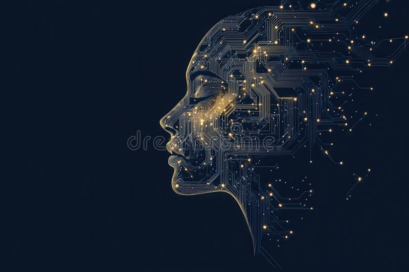 AI Circuit Woman Face Profile Digital Art Technology Stock Illustration ...