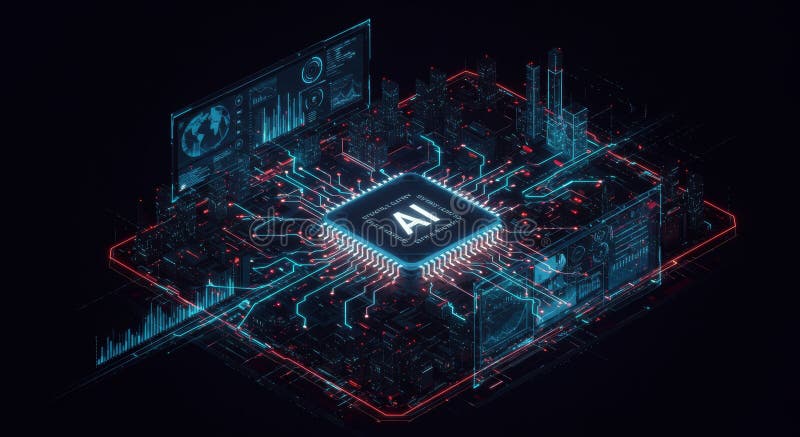 AI Cityscape: Digital Intelligence Stock Illustration - Illustration of analytics, neural: 382864355