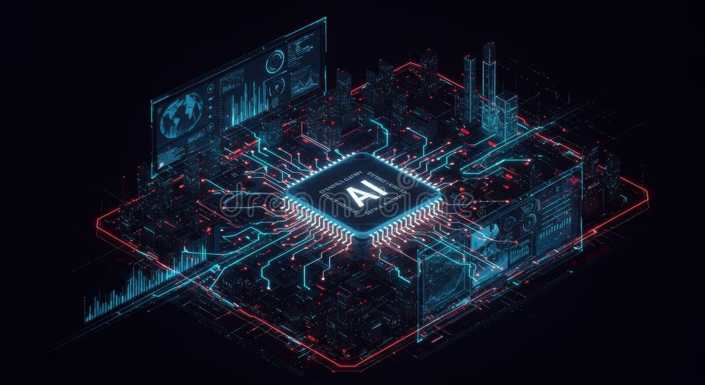 AI Cityscape: Digital Intelligence Stock Illustration - Illustration of ...