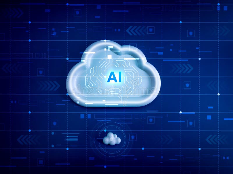 AI Cloud Computing Concept with Digital Brain Circuit Inside Cloud Icon on Futuristic Background ...