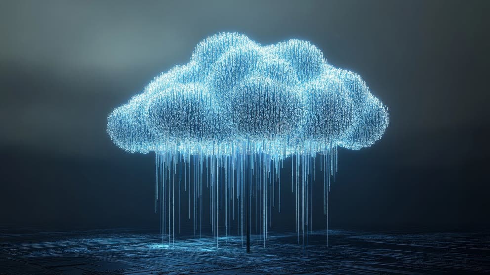 Ai And Cloud Computing Infrastructure Data Processing In A Digital Cloud With Binary Code Stock