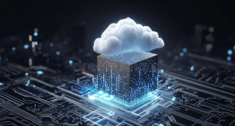AI Cloud Cube on Circuit Board Stock Illustration - Illustration of ...