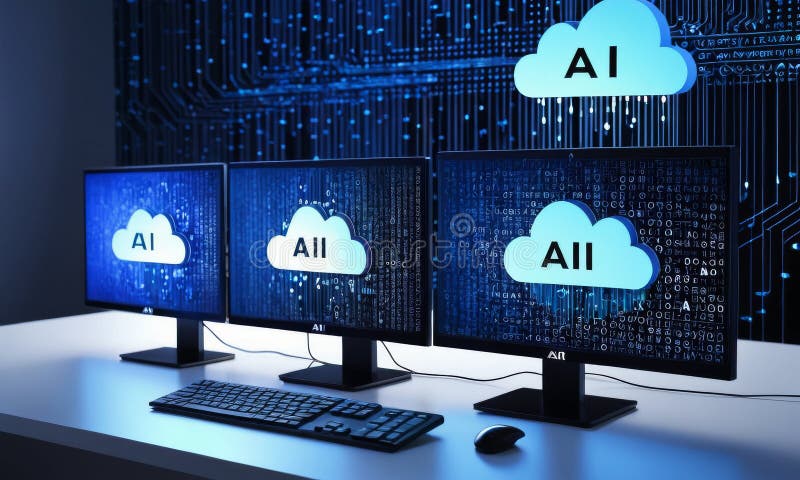 AI Cloud Services Display on Monitors Stock Photo - Image of interface ...